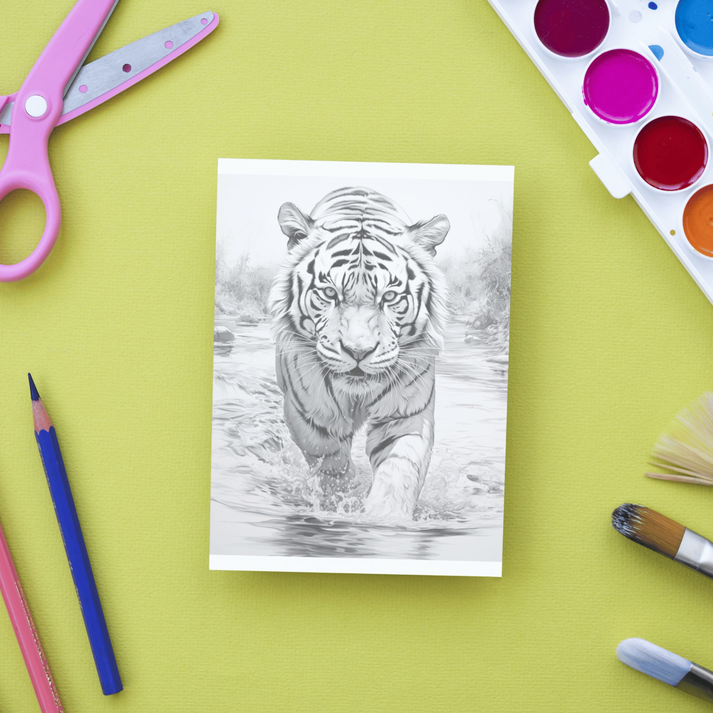 20 Realistic Tiger Grayscale Coloring Book, Perfect for Relaxation and ...