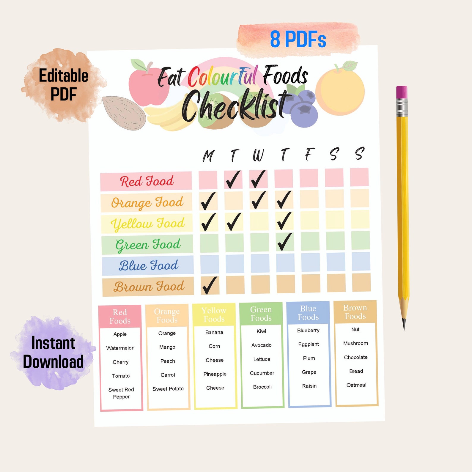 Eat Colourful Foods Checklist, Eat Colorfully, Eat the Rainbow Chart ...