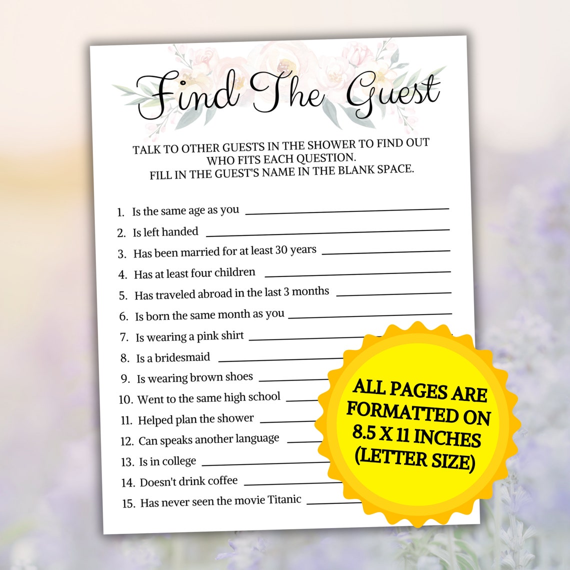 Bridal Shower Find the Guest Game Printable Find the Guest Who Game ...