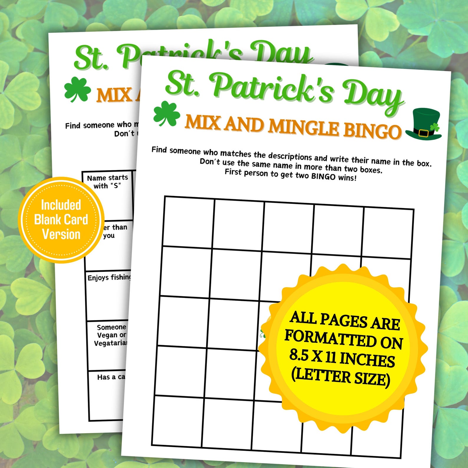St. Patrick's Day Mix and Mingle Bingo | St. Patty's Find the Guest ...