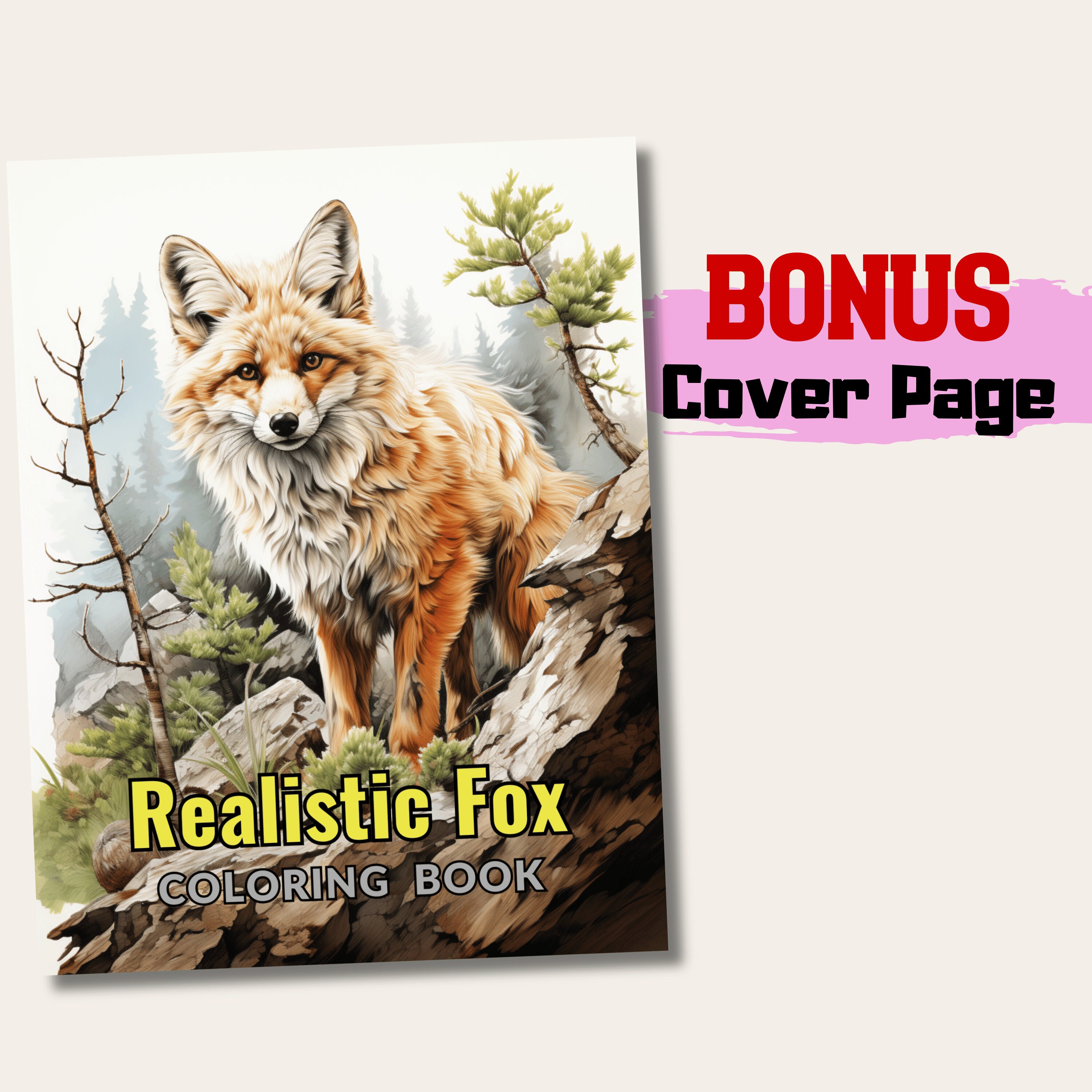 20 Realistic Fox Grayscale Coloring Book, 20 Pages for Adults and Kids ...