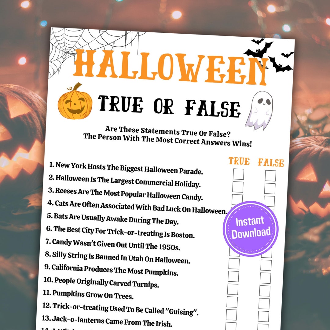 Halloween True or False Game | Printable True or False Quiz | Printable ...