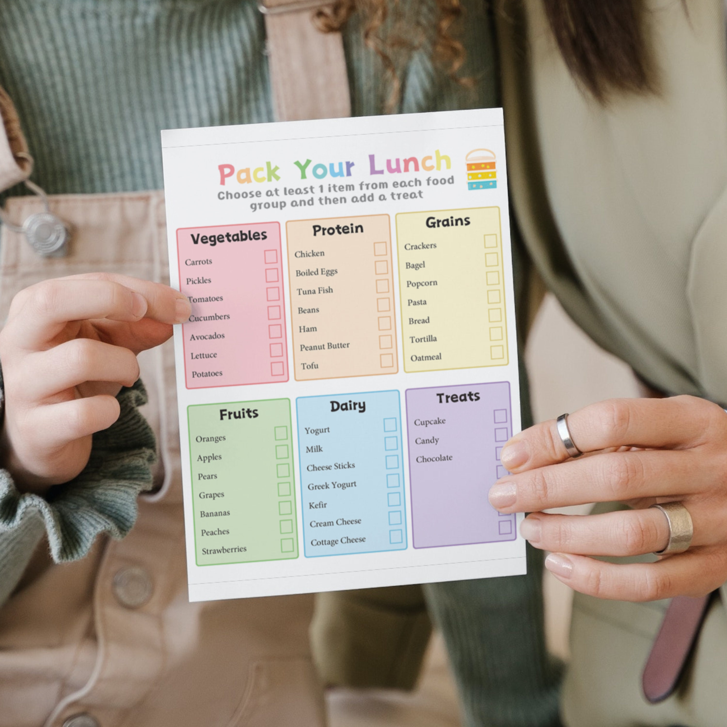 Pack Your Lunch Checklist Rainbow Color Kids Healthy Lunchbox Template ...