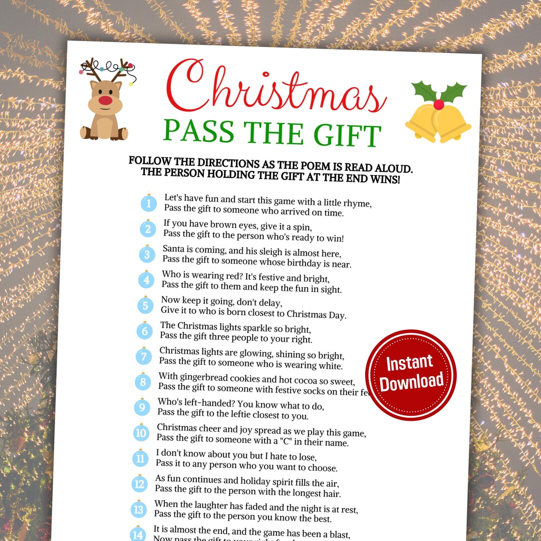 Christmas Pass the Gift Game | Christmas Party Pass the Prize Poem ...