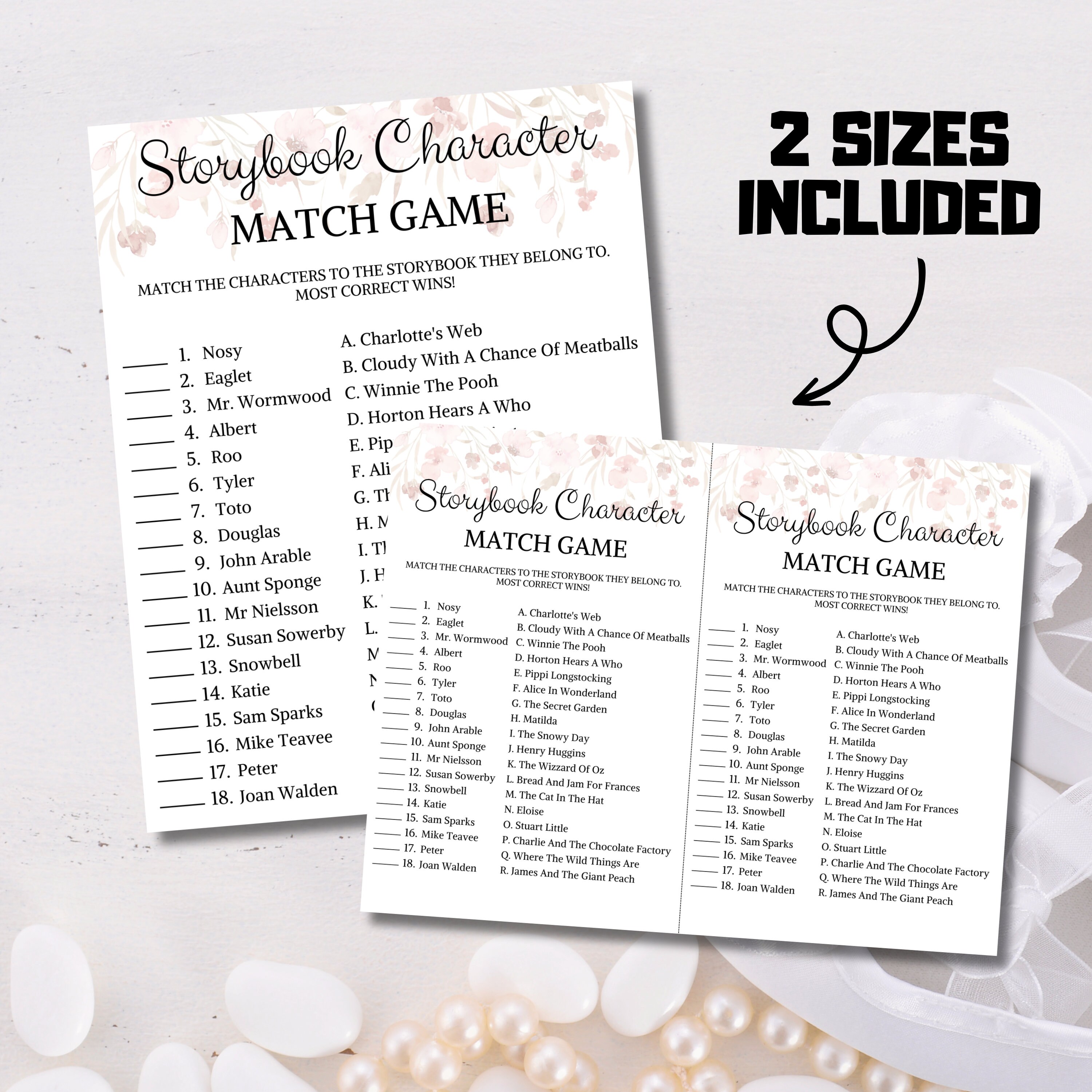 Storybook Character Match Baby Shower Game | Book Themed Baby Shower ...