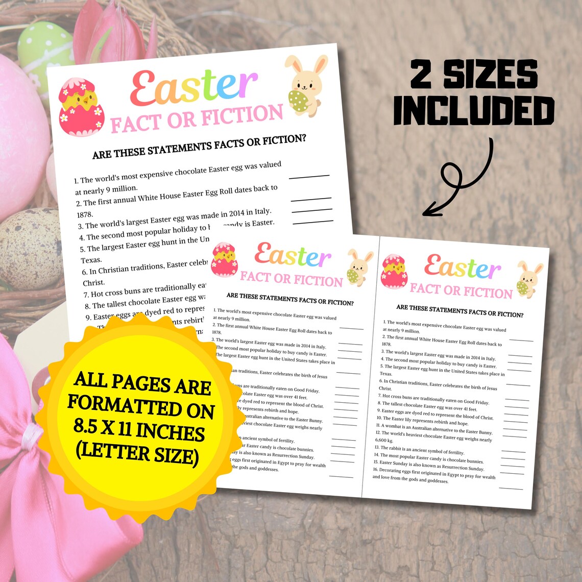 Easter Fact or Fiction Game | Printable Easter Party True or False Quiz ...