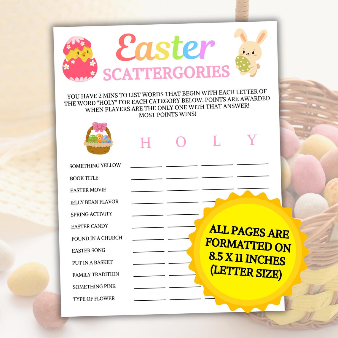 Easter Scattergories Game | Printable Easter Think Fast Game | Easter ...
