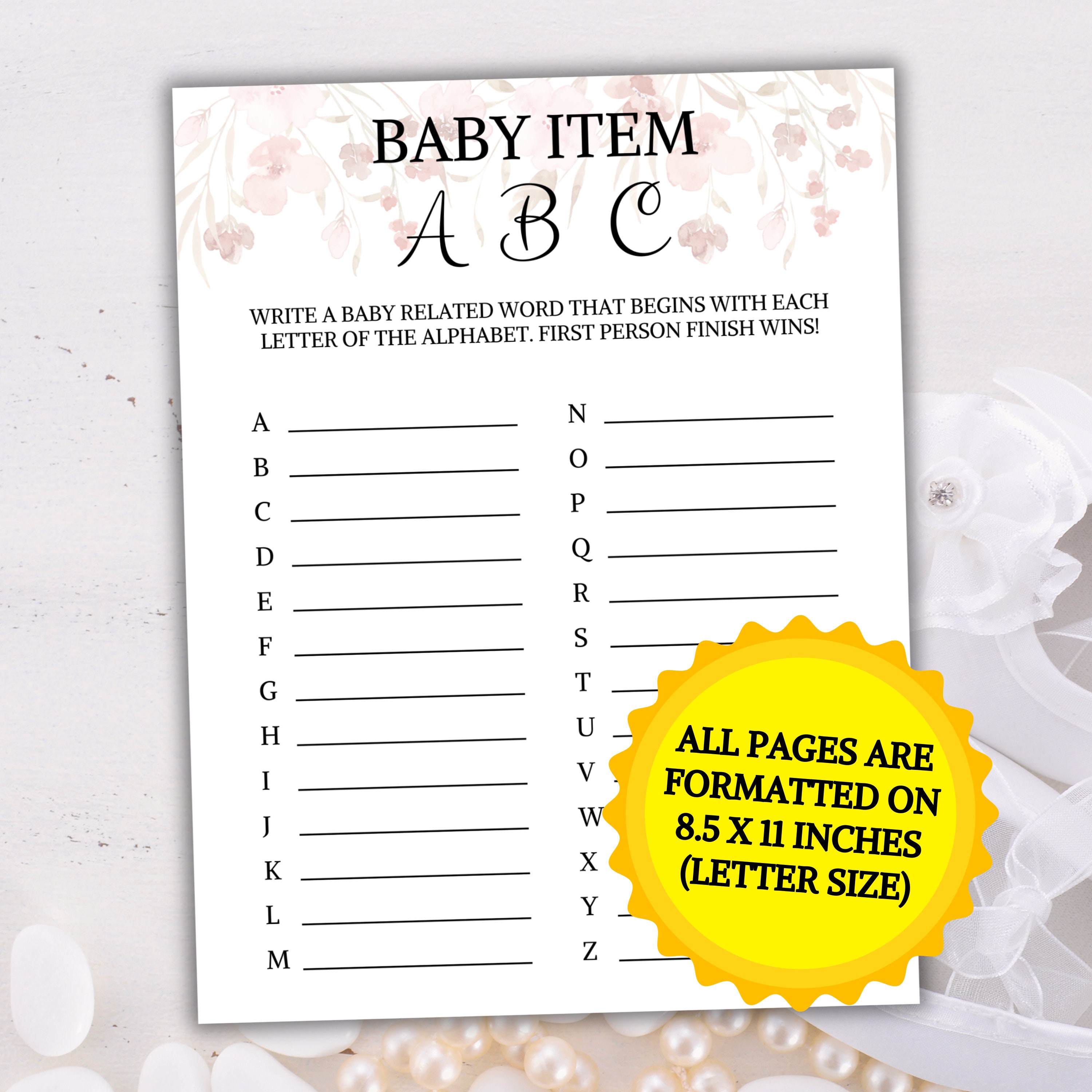 Baby Shower Baby Item ABC Game | Baby Items Game | Baby Name Race Game ...