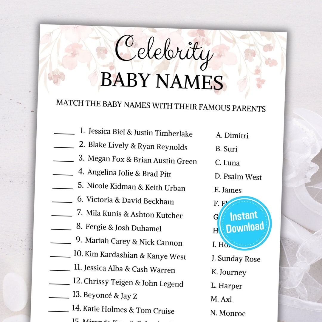 Celebrity Baby Names Baby Shower Game | Guess Celebrity Baby | Baby ...