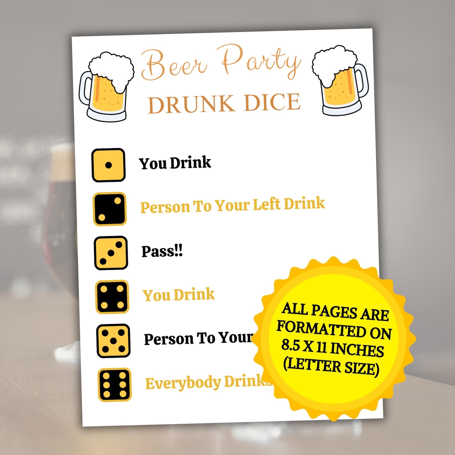 Beer Drunk Dice Game | Printable Left Right Drinking Game | Beer Party ...