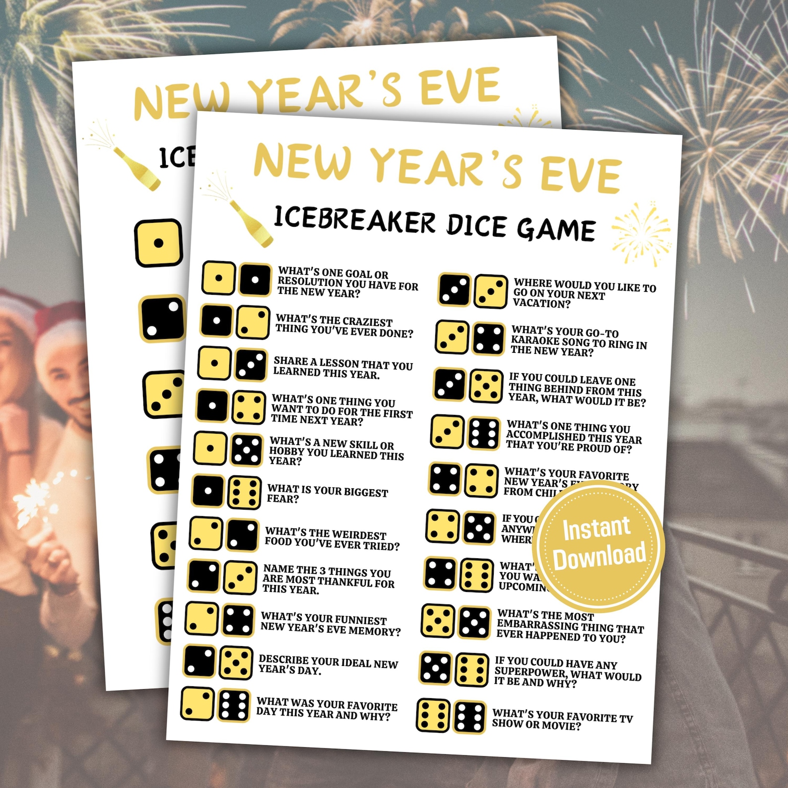 New Year's Eve Icebreaker Dice Game | Get to Know You Dice Game ...