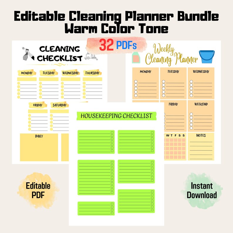 Editable Cleaning Planner Bundle Warm Color Tone Printable, Cleaning ...