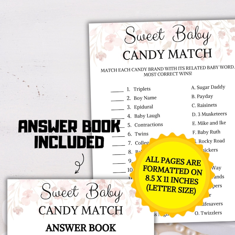 Baby Shower Sweet Baby Candy Match Game | Baby Shower Candy Game ...