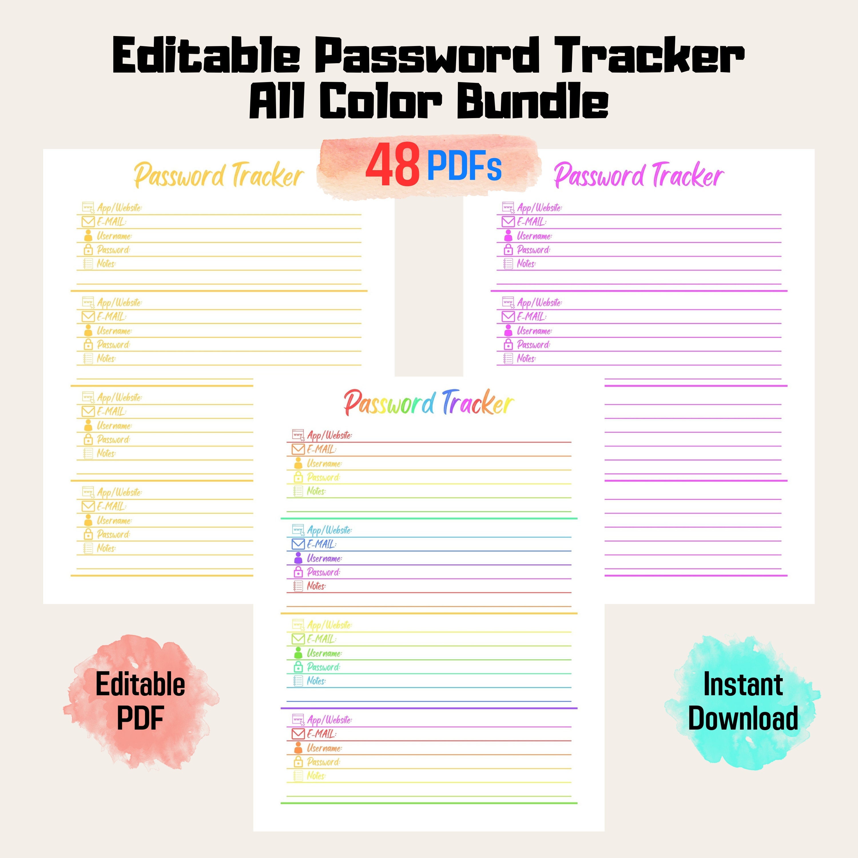 Editable Password Tracker All Color Bundle Half Letter/letter Size/a4 ...