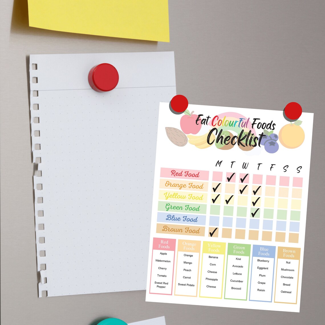 Eat Colourful Foods Checklist, Eat Colorfully, Eat the Rainbow Chart ...