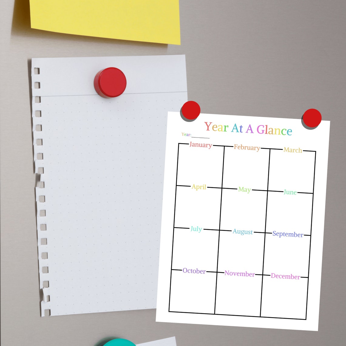 Editable Year at a Glance Planner Rainbow Color Tone, Planner Refills ...
