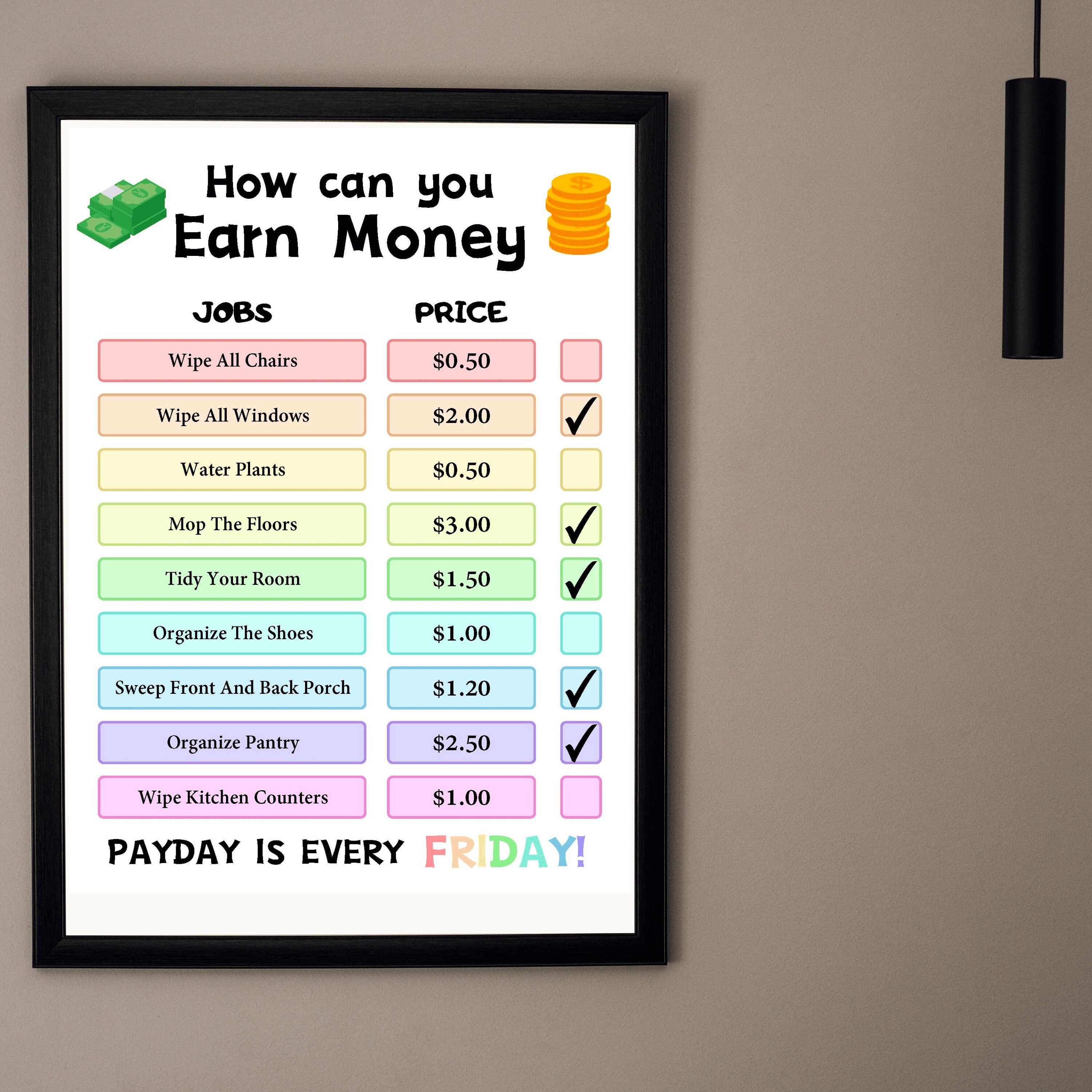 Editable Kids Earn Money Chore Chart Bundle Rainbow Color, Printable ...