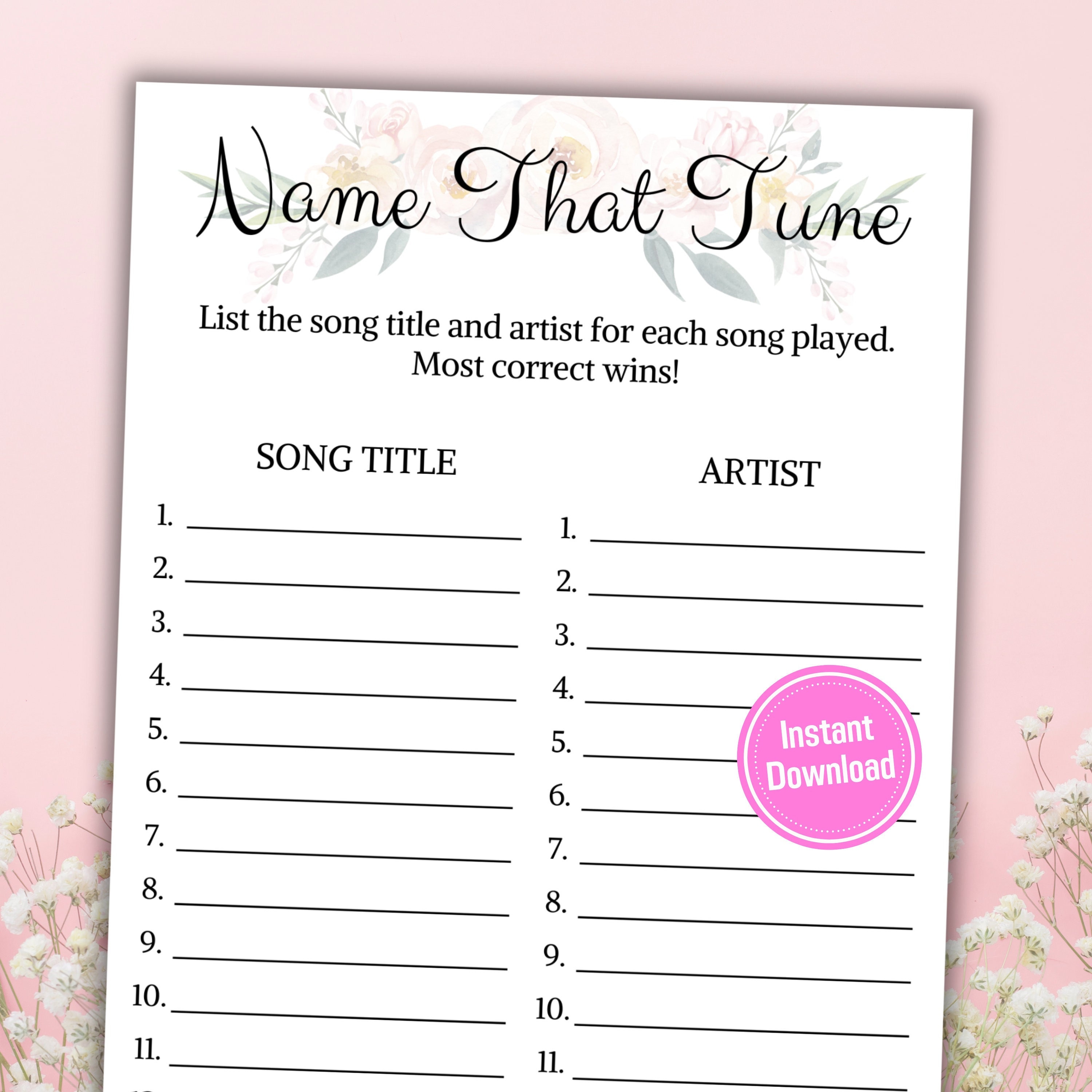 Bridal Shower Name That Tune Game | Printable Minimalist Love Songs ...