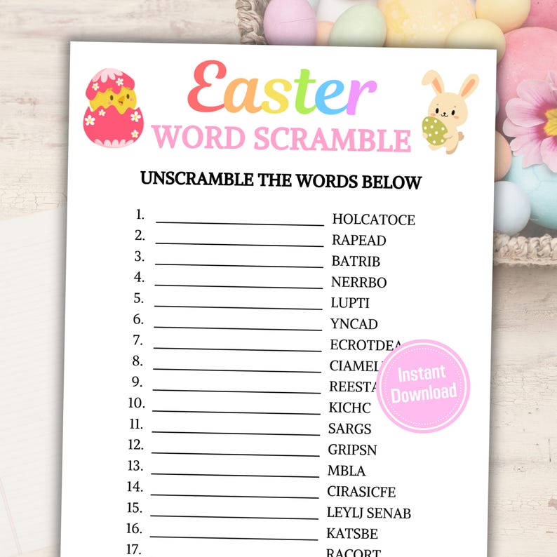 Easter Word Scramble Game | Easter Party Unscramble Word Game | Easter ...