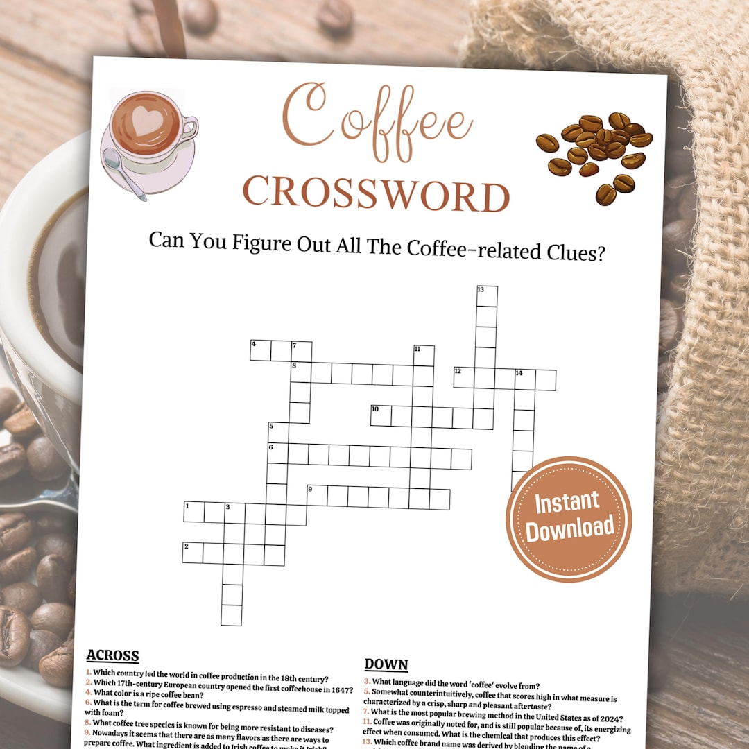 Coffee Crossword Game | Printable Coffee Party Crossword Puzzle ...