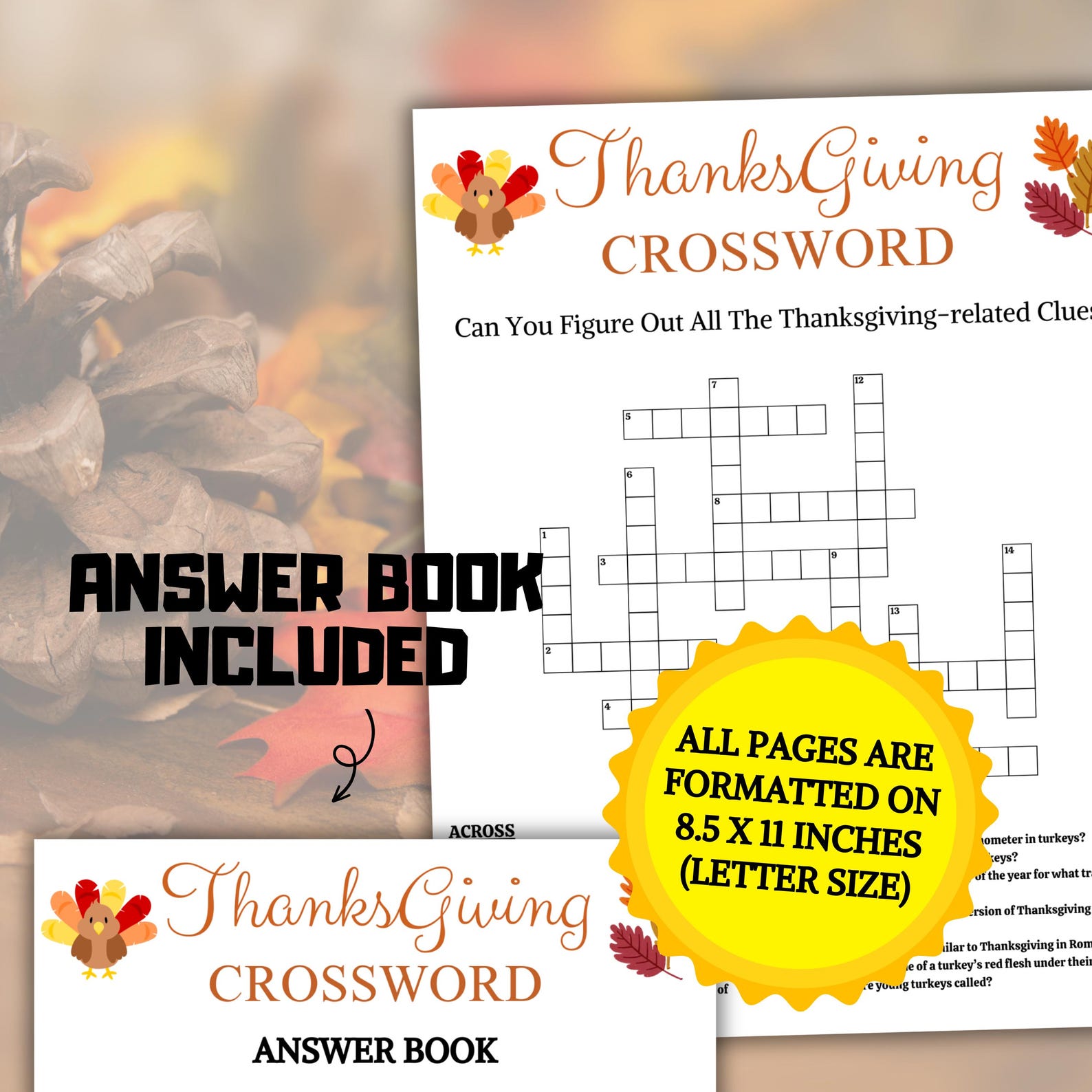 Thanksgiving Crossword Game Printable Thanksgiving Word Puzzle ...