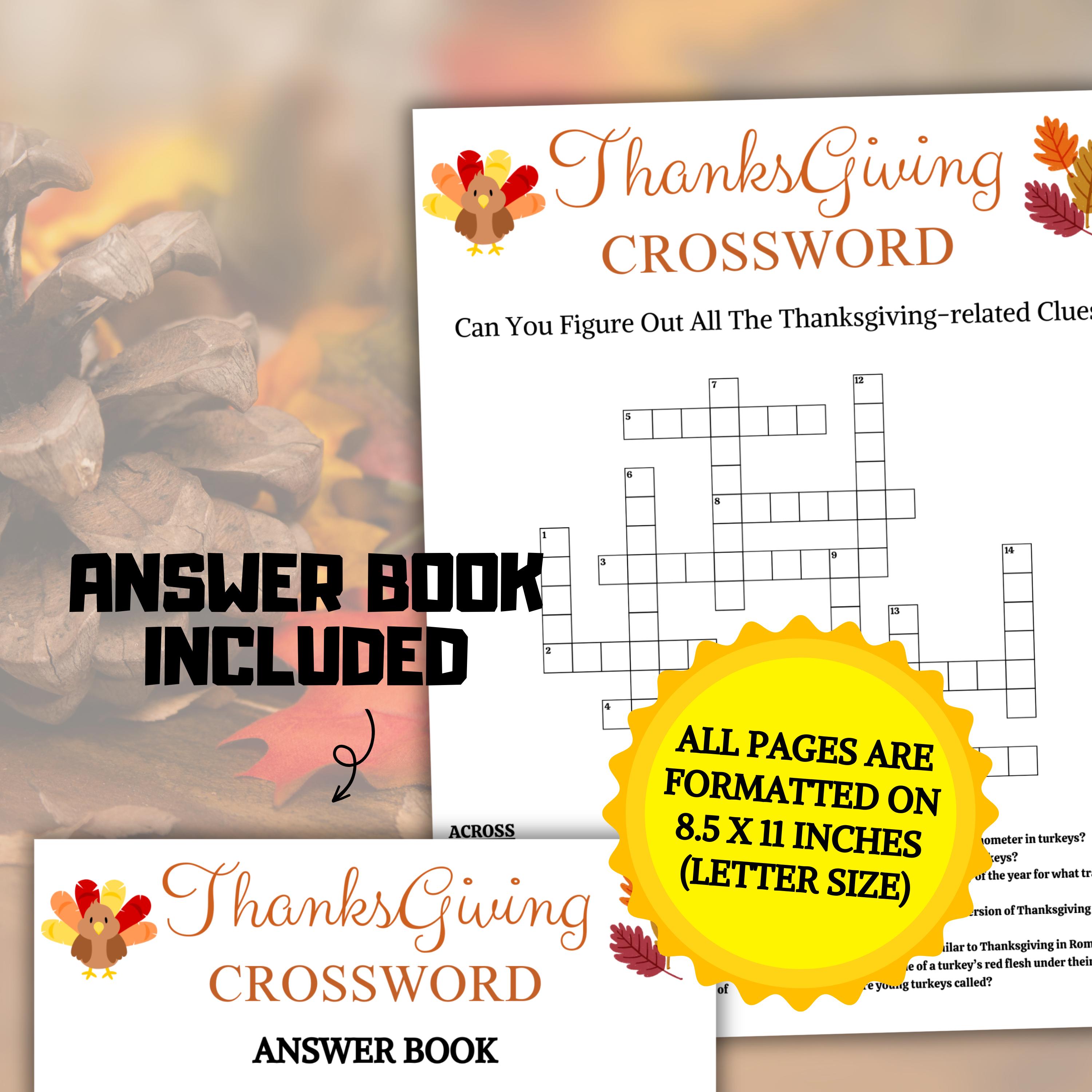 Thanksgiving Crossword Game | Printable Thanksgiving Word Puzzle ...