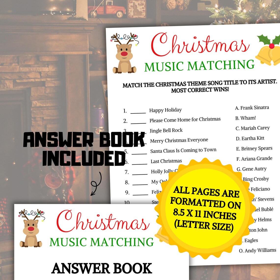 Christmas Music Matching Game | Christmas Song Match Game | Printable ...