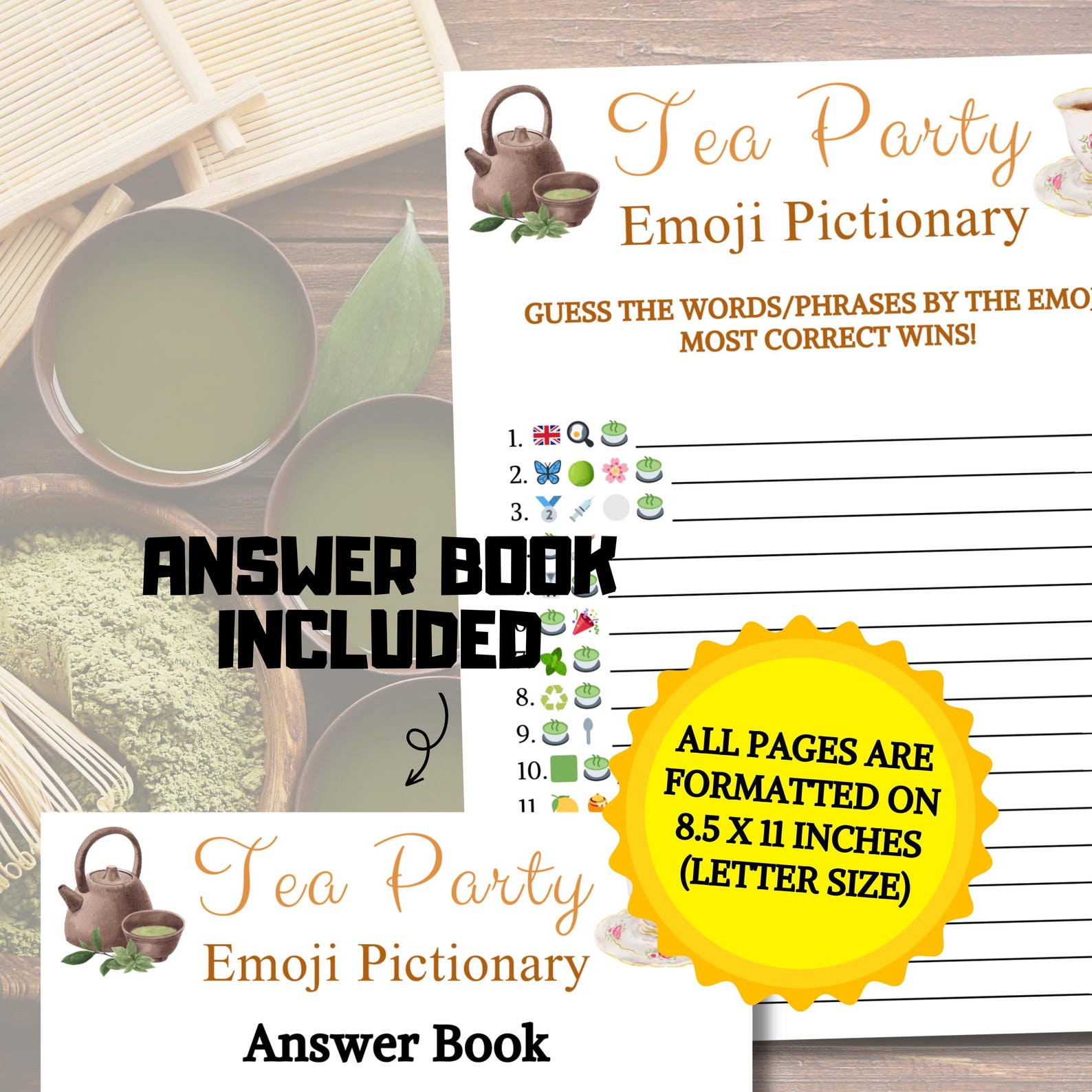Tea Party Emoji Pictionary Game | Printable Tea Party Emoji Game | Tea ...