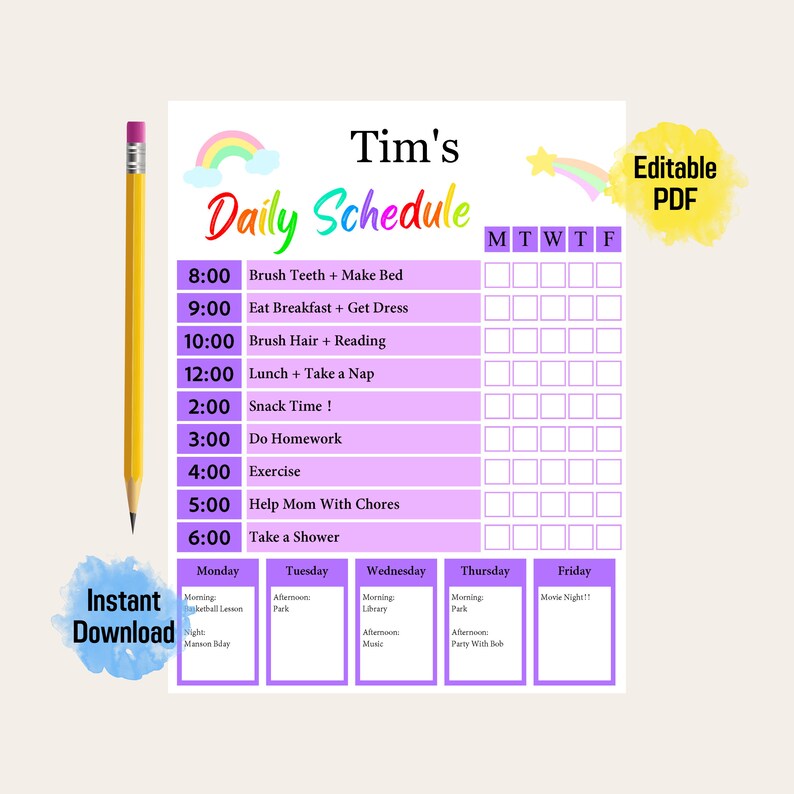 Kids Daily Schedule Cool Color Tone Organize Child's - Etsy