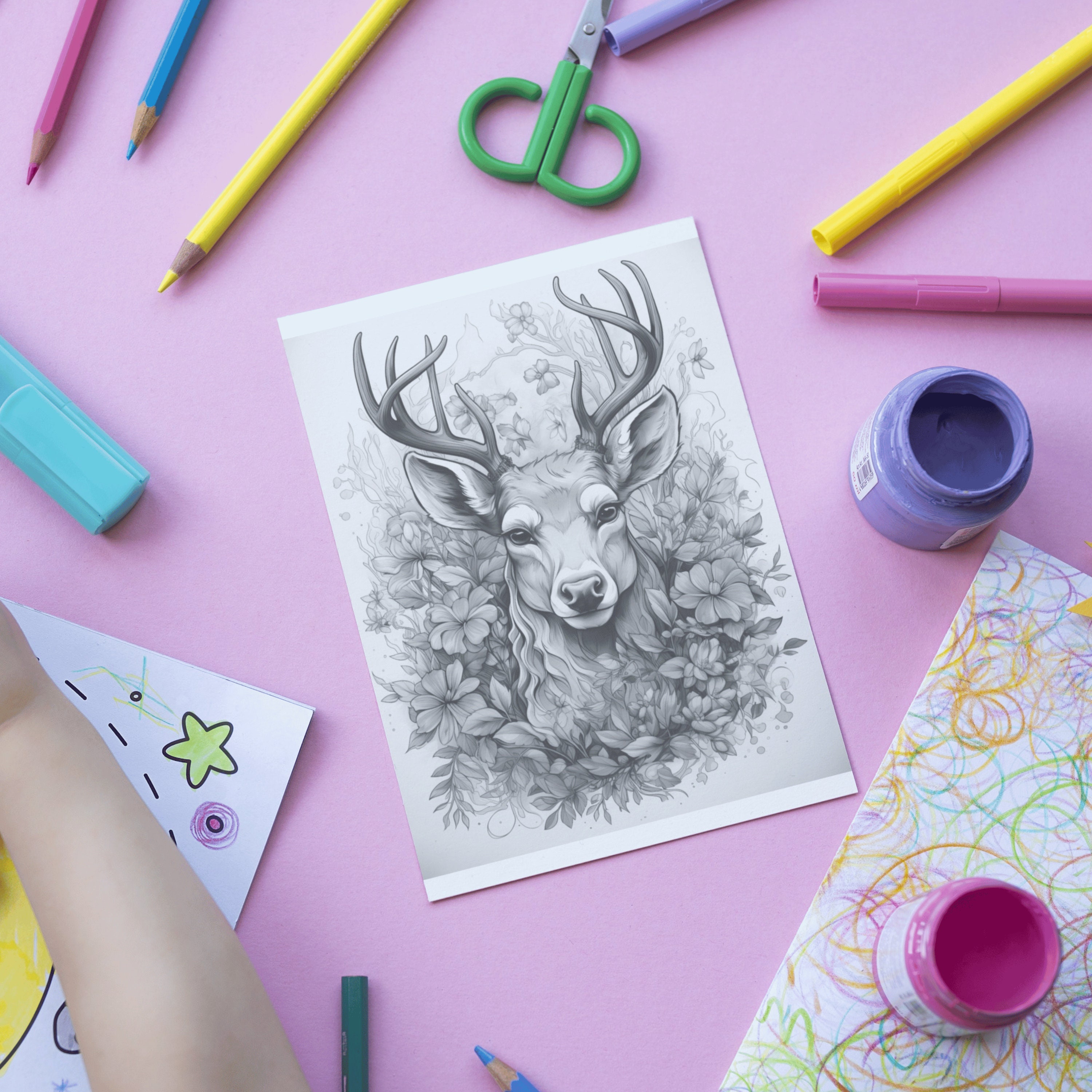 20 Realistic Deer Grayscale Coloring Book, 20 Pages of Detail Wildlife ...