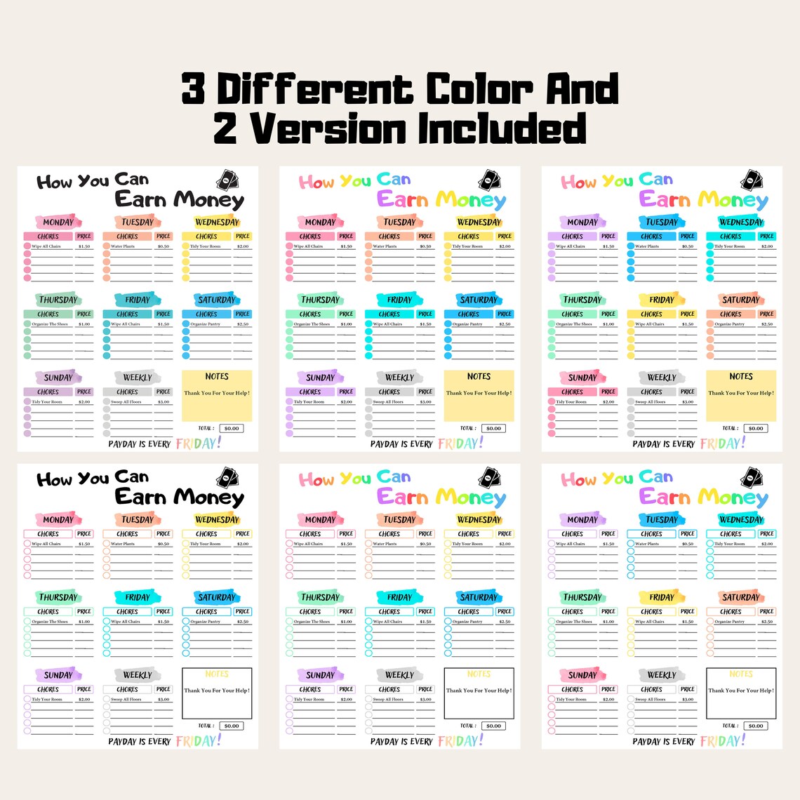 How You Can Earn Money Chart Printable Weekly Chore Chart for Kids ...