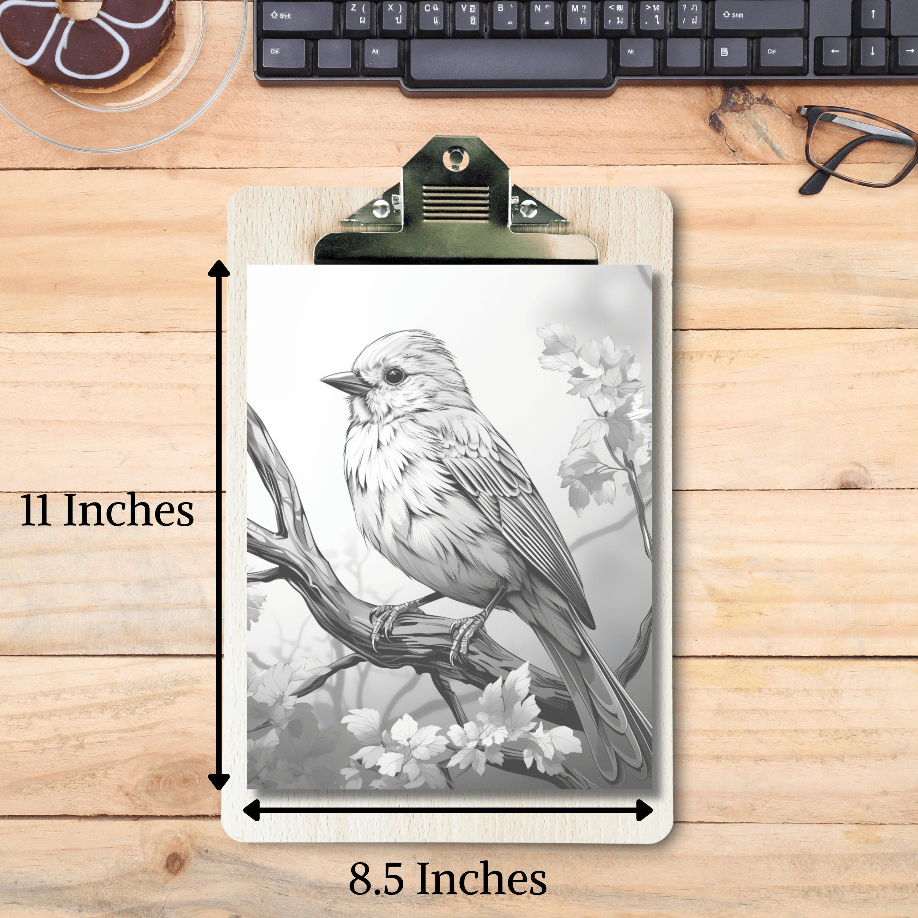 20 Realistic Bird Grayscale Coloring Book, 20 Detailed Designs for All ...