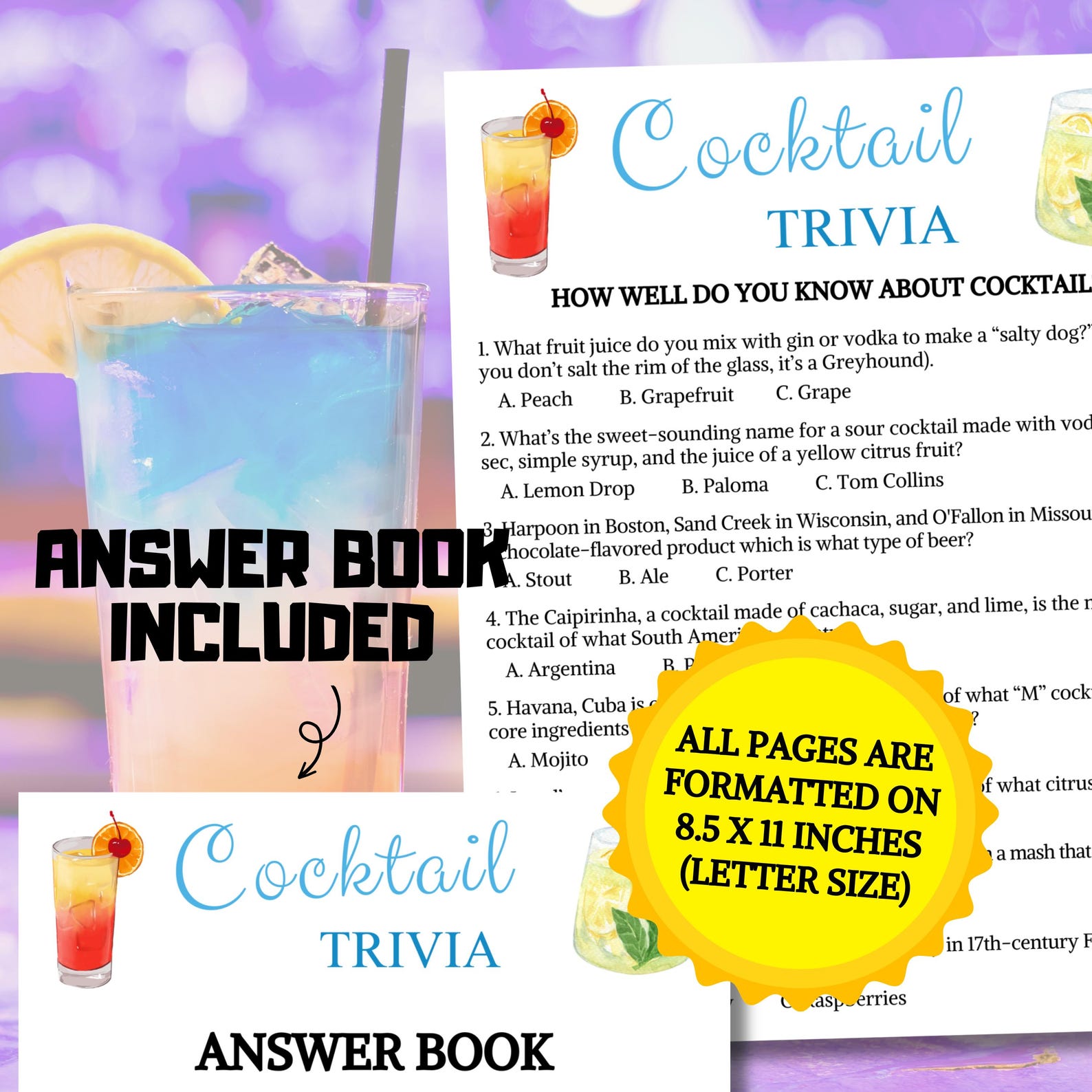 Cocktail Trivia Game | Cocktail Knowledge Quiz Game | Printable ...