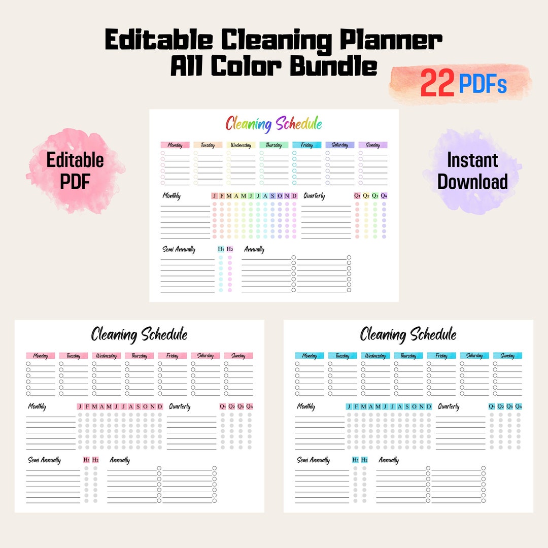 Editable Cleaning Planner All Color Bundle Keep Your Home Clean and ...