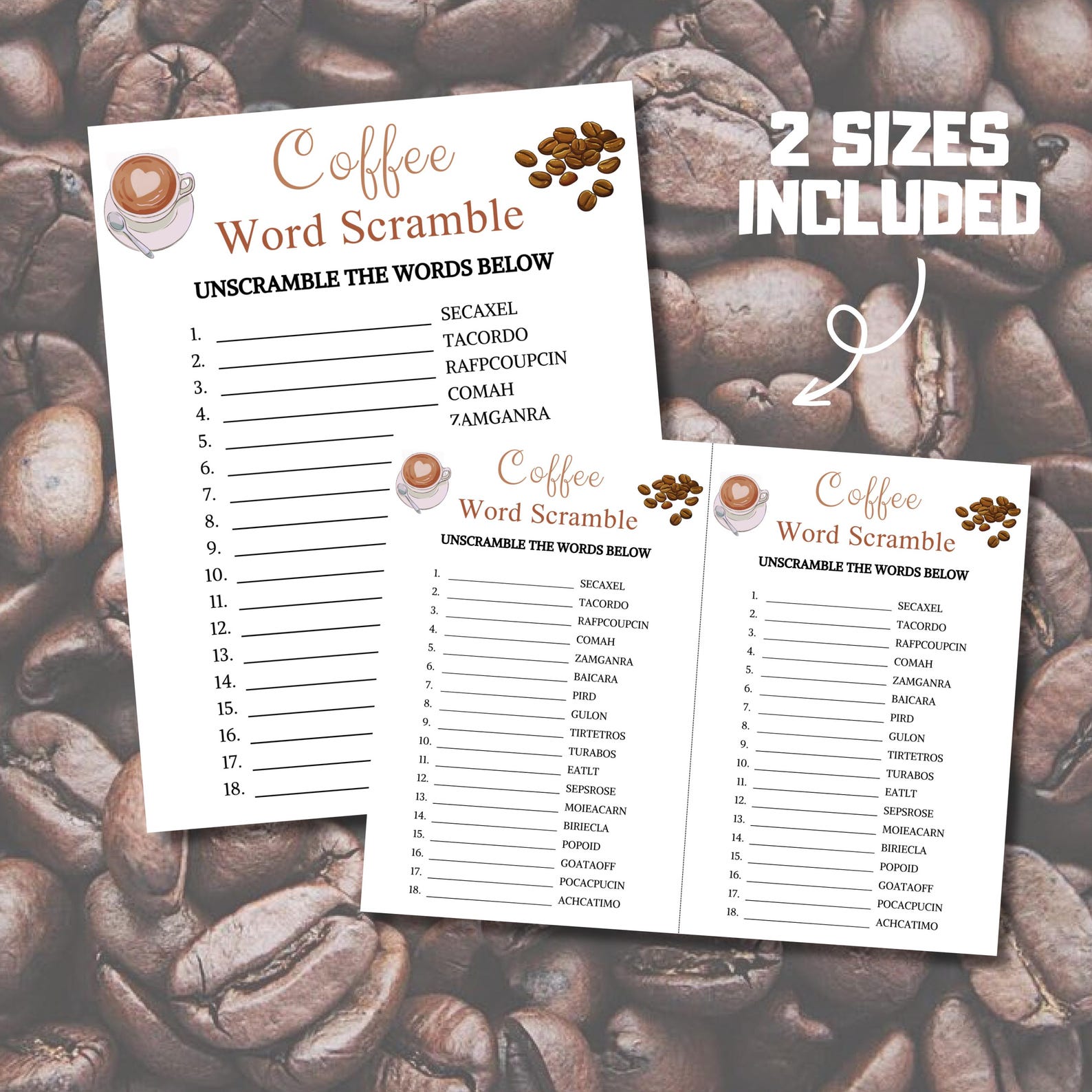 Coffee Word Scramble Game | Printable Coffee Tasting Party Games ...