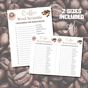 Coffee Word Scramble Game | Printable Coffee Tasting Party Games ...