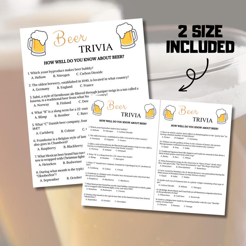 Beer Trivia Game | Printable Bar Trivia Game Cards | Brewery Games ...