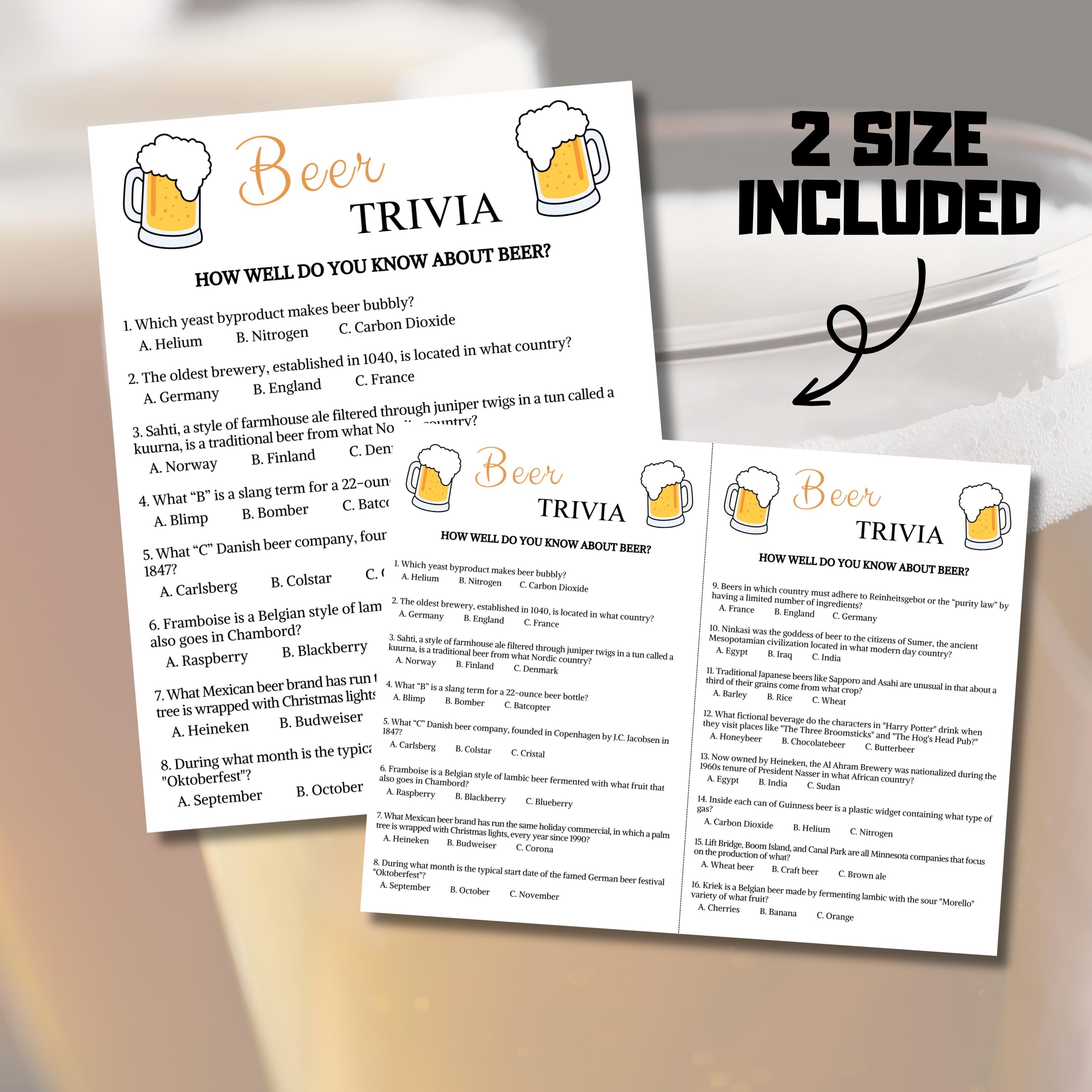 Beer Trivia Game | Printable Bar Trivia Game Cards | Brewery Games ...