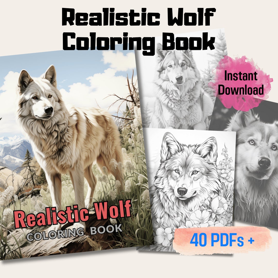 20 Realistic Wolf Grayscale Coloring Book, Perfect for Mindful ...