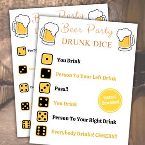 Beer Drunk Dice Game | Printable Left Right Drinking Game | Beer Party ...