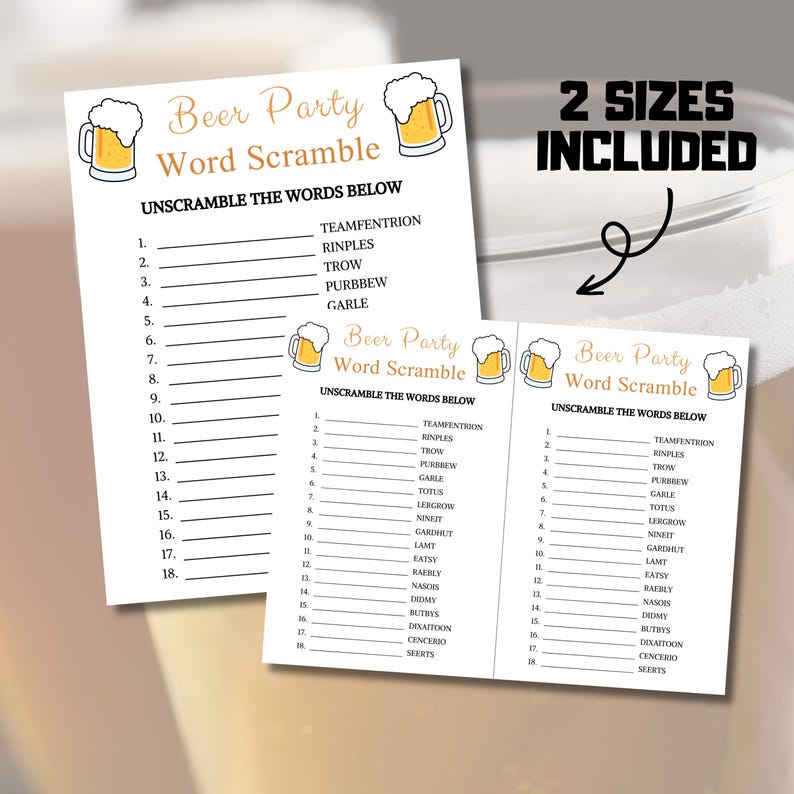 Beer Party Word Scramble Game | Printable Beer Tasting Party Games ...