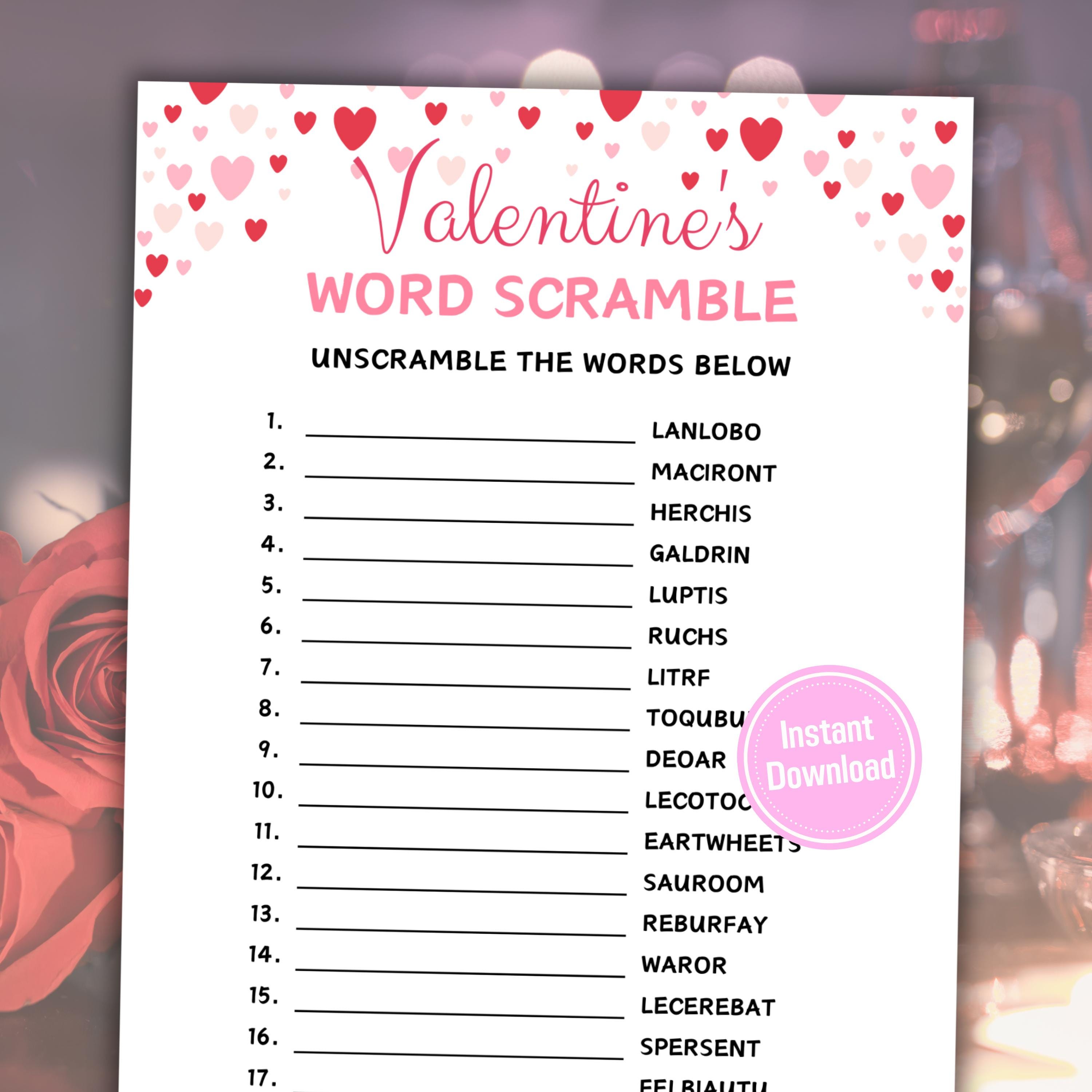 Valentine's Day Word Scramble Game | Valentines Day Love Word Game ...