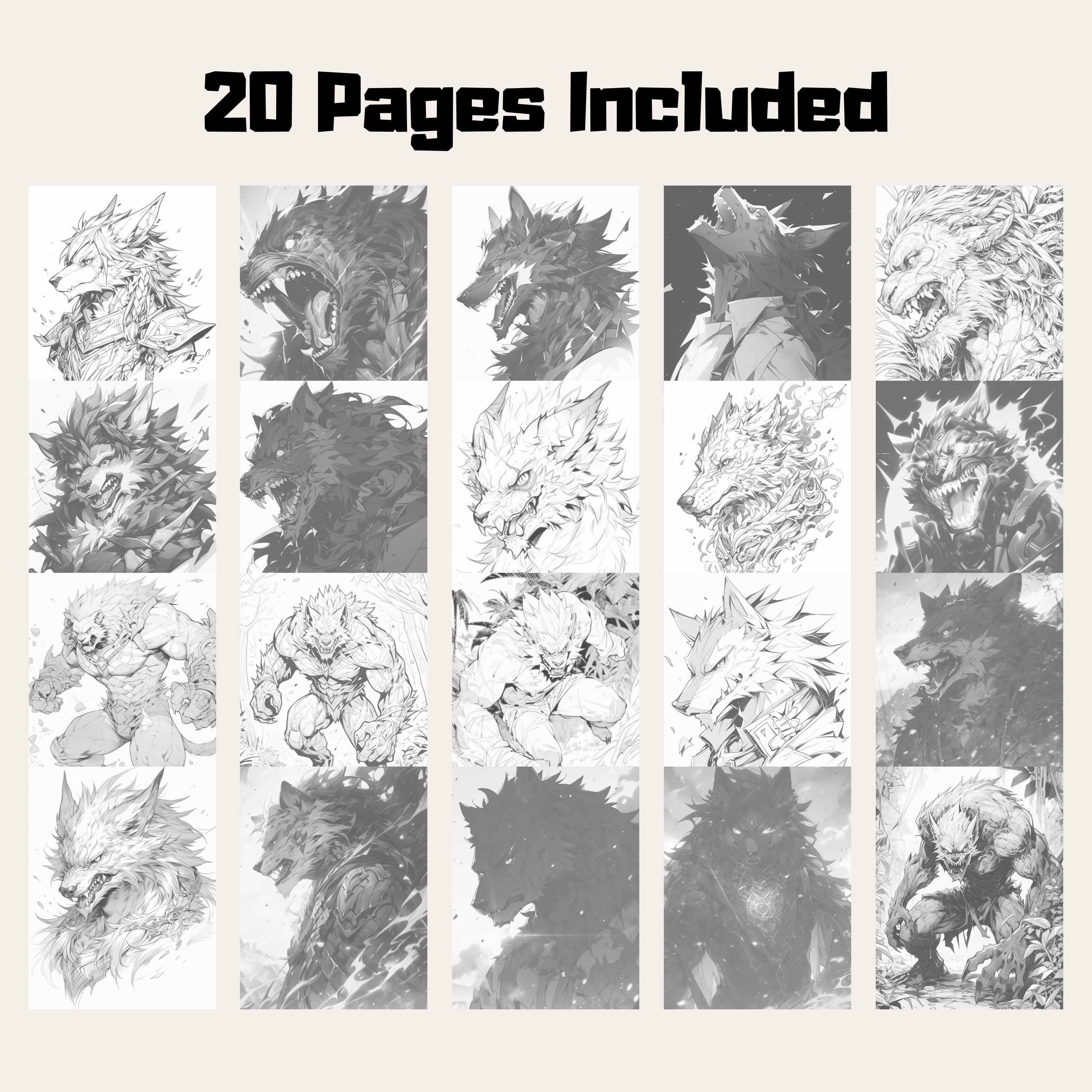 20 Realistic Werewolf Grayscale Coloring Book, Unique Gift for Adults ...