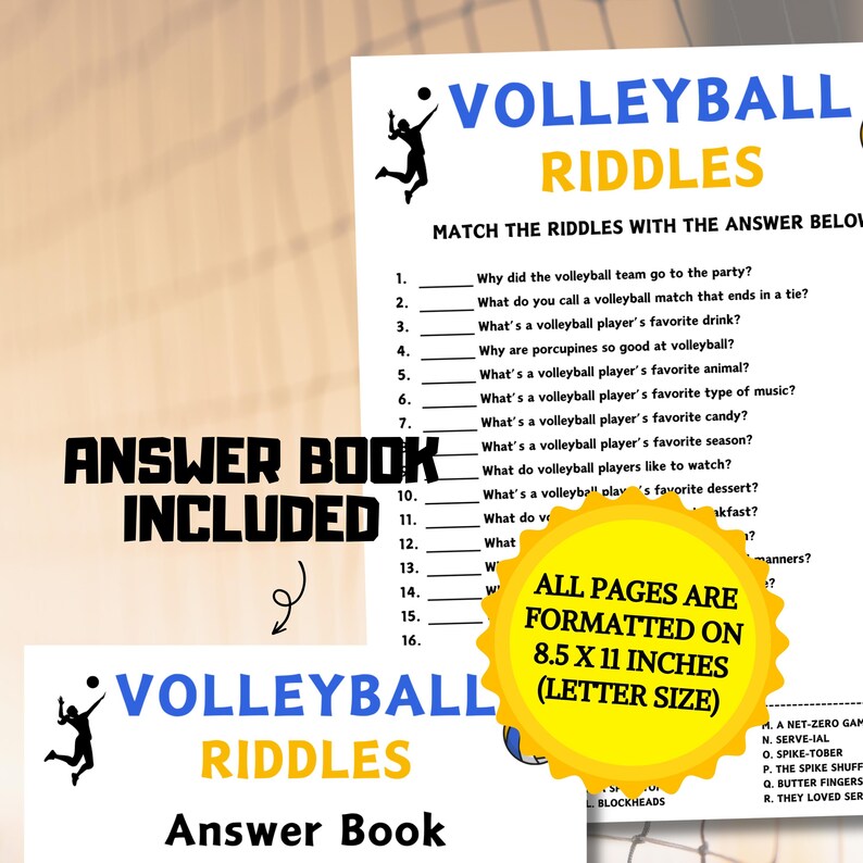 Volleyball Riddles Game | Printable Volleyball Riddle Me This Games ...