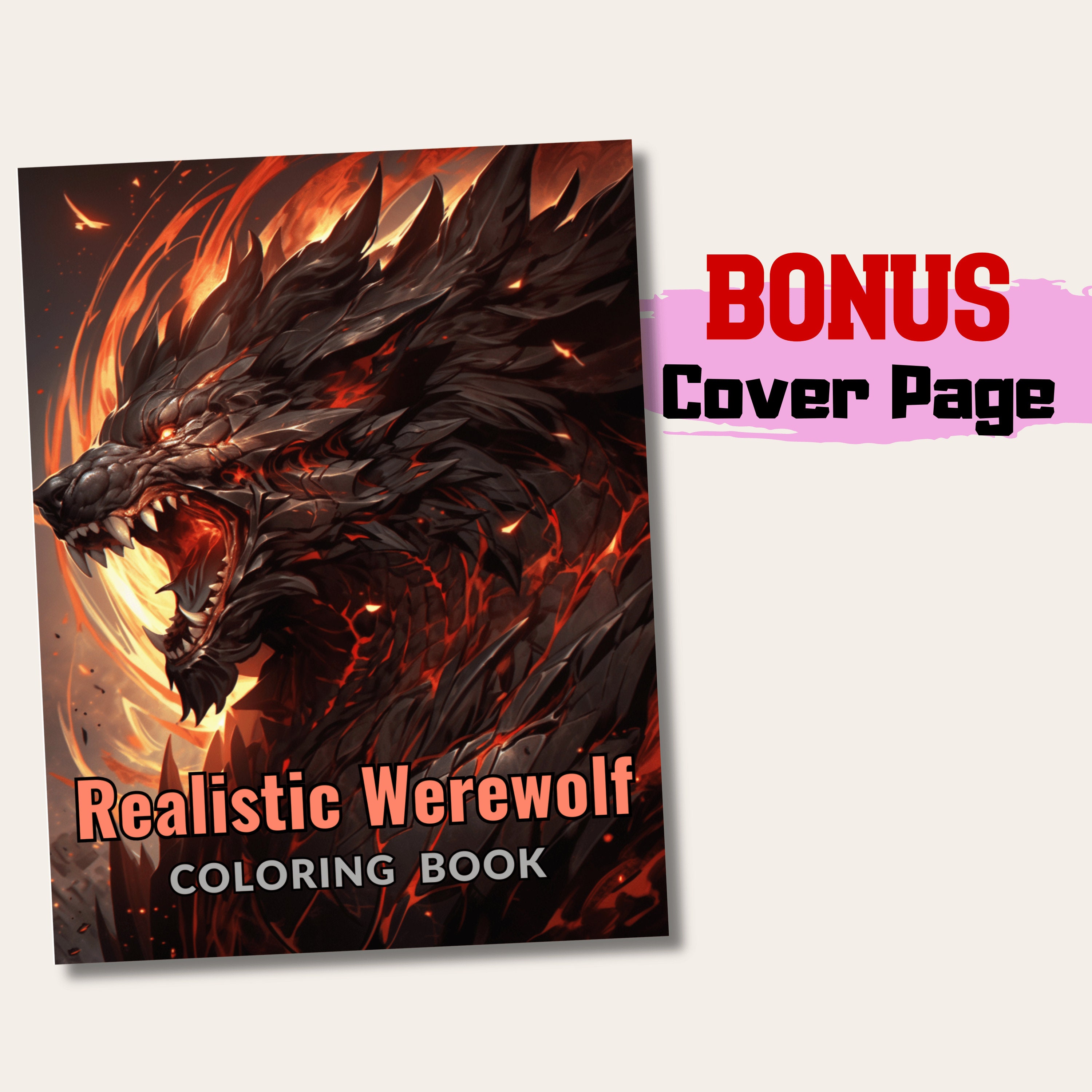 20 Realistic Werewolf Grayscale Coloring Book, Unique Gift for Adults ...