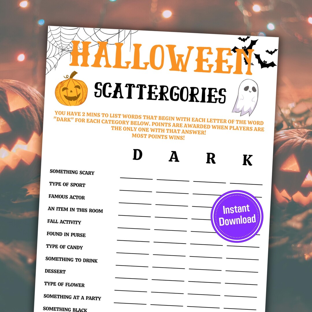 Halloween Scattergories Game | Halloween Think Fast Game | Fun ...