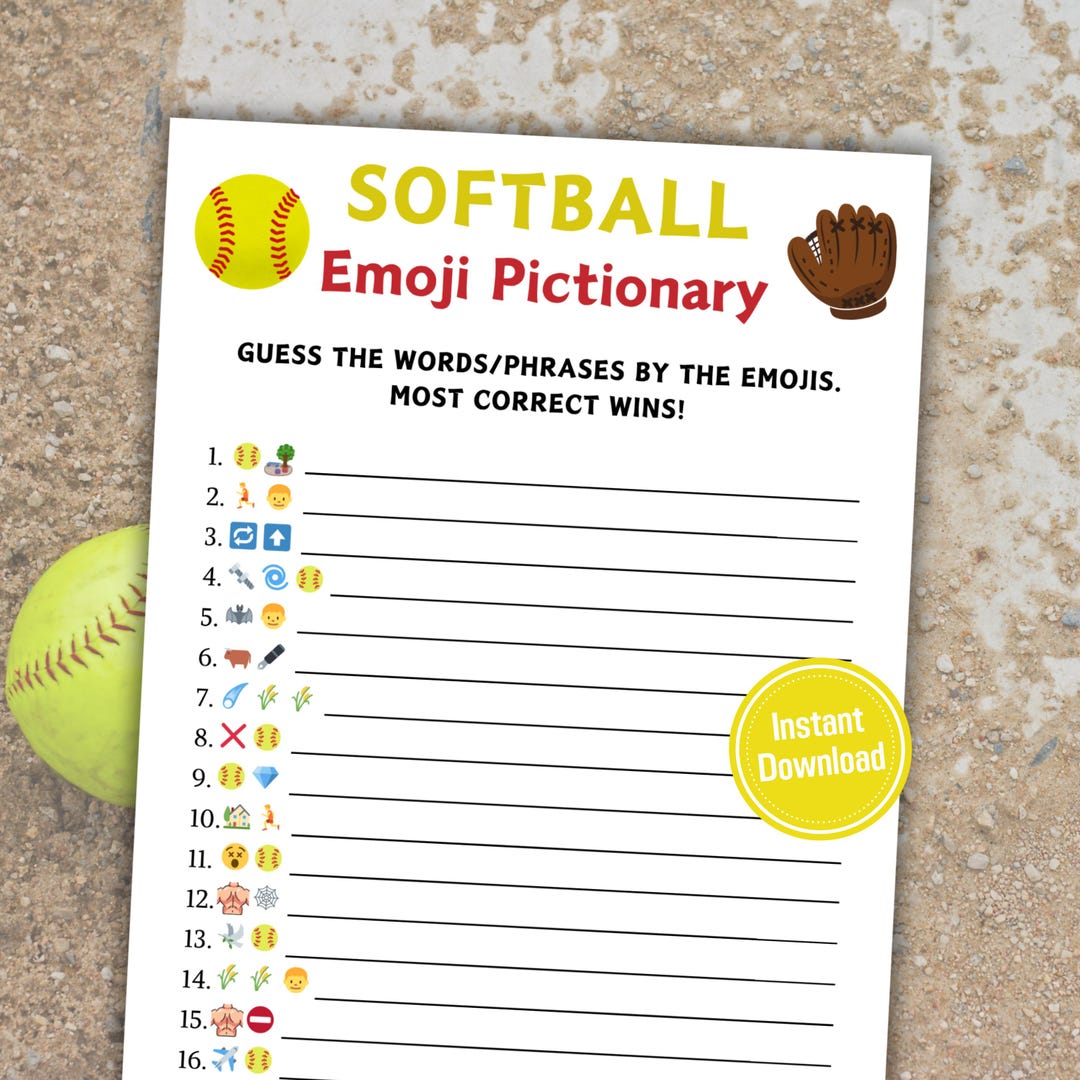 Softball Emoji Pictionary Game | Printable Softball Emoji Game ...