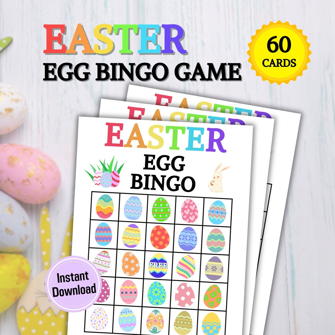 60 Easter Egg Bingo Game | Easter Bingo Boards Activity for All Ages ...