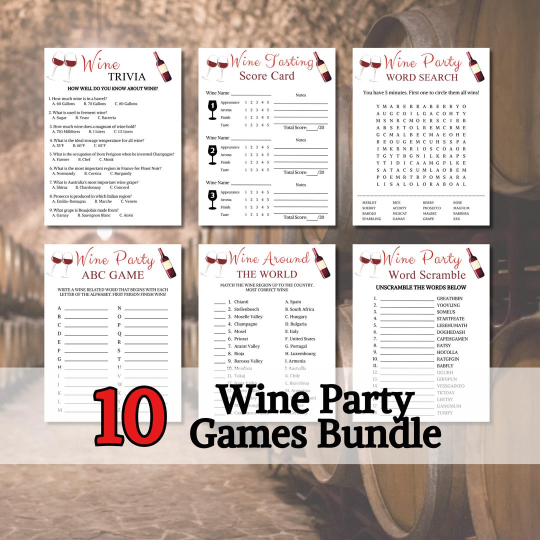 Wine Party Game Bundle | Printable 10 Wine Party Games BEST Price ...