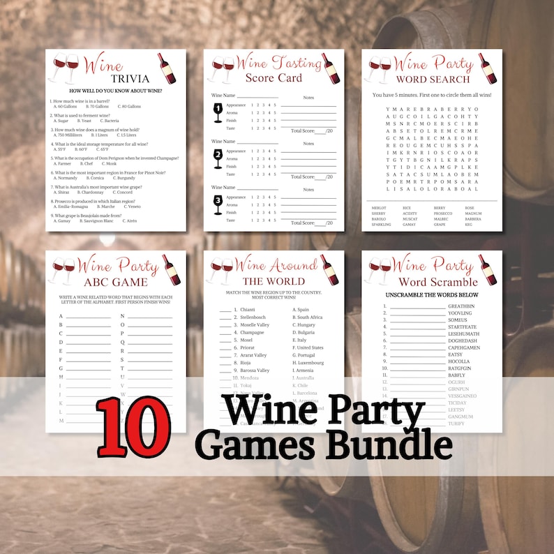 Wine Party Game Bundle | Printable 10 Wine Party Games BEST Price ...
